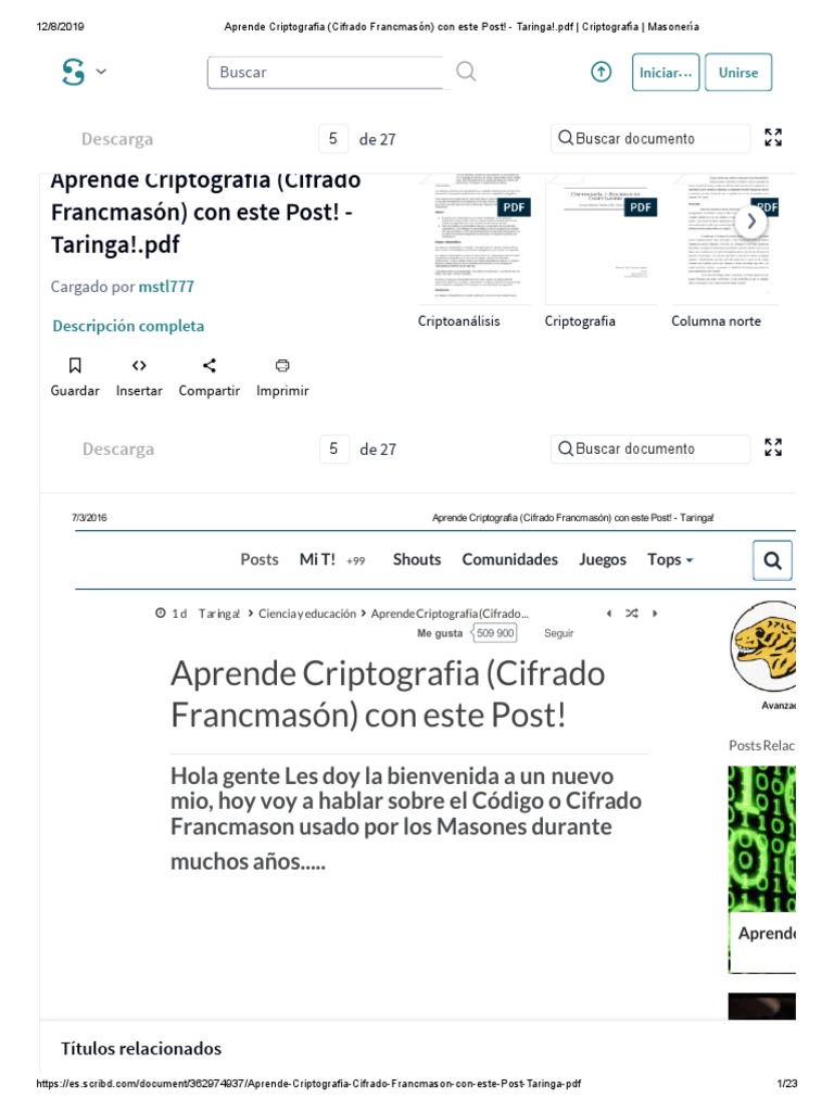 Aprende Criptografia Cifrado Francmasón | PDF | Criptoanálisis ...