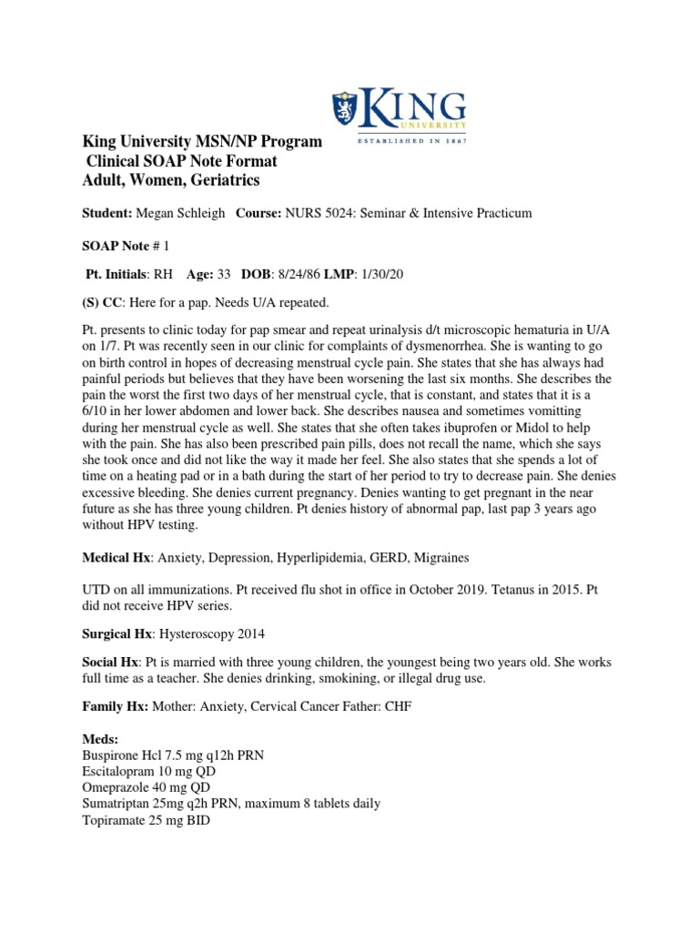 soap note1- gyn complaint | Menstruation | Cervical Cancer