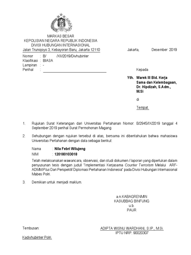 Surat Selesai Interview Nila | PDF