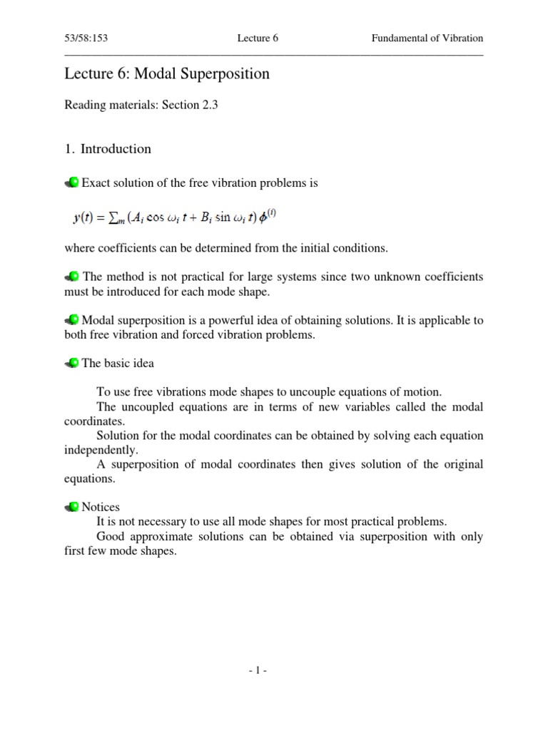 Lecture 6: Modal Superposition | PDF | Normal Mode | Matrix (Mathematics)