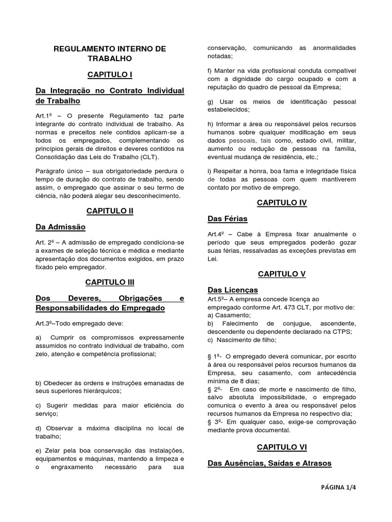 Modelo de Regulamento Interno | PDF | Férias trabalhistas | Governo