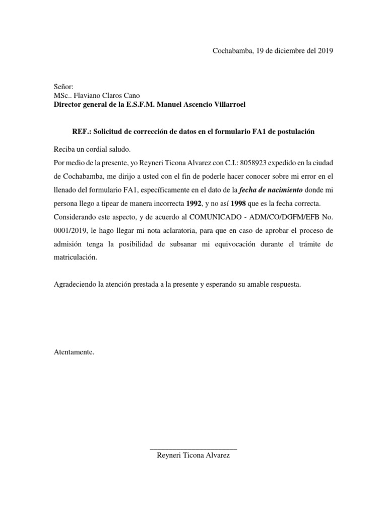 Solicitud de Correccion de Datos | PDF