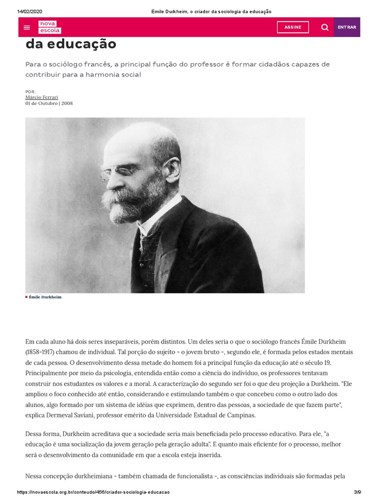 Émile Durkheim, o criador da sociologia da educação | Émile Durkheim ...