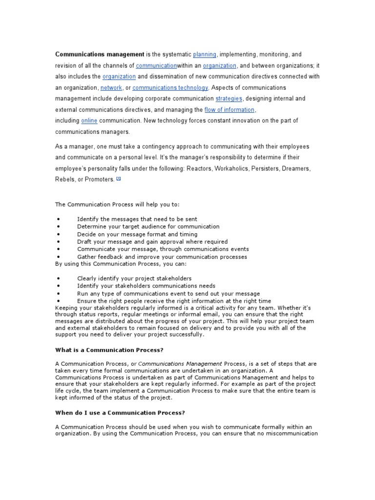 Communications Management Is The Systematic | PDF | Target Audience ...