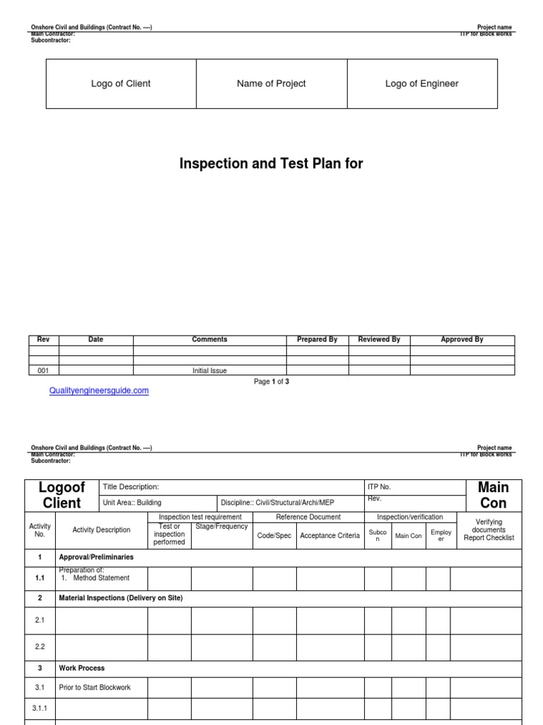 ITP Format | Download Free PDF | Engineering | Business