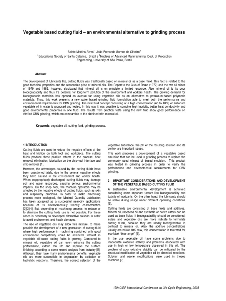 Vegetable Based Cutting Fluid - An Environmental Alternative To ...
