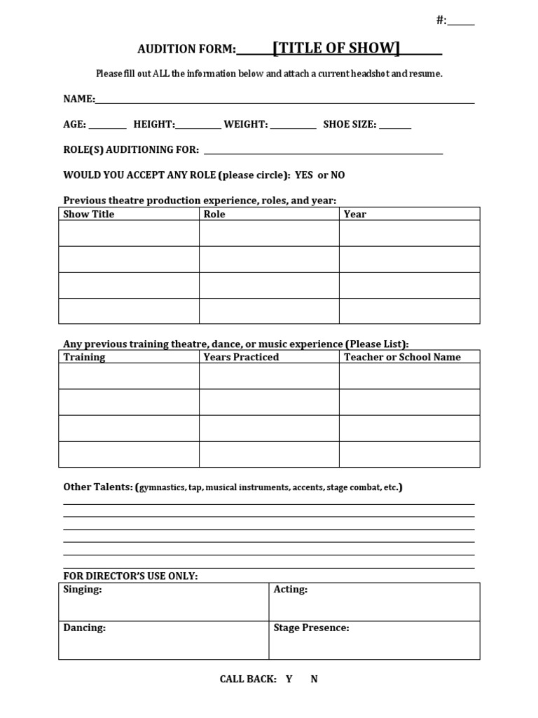 Audition Form Template | PDF