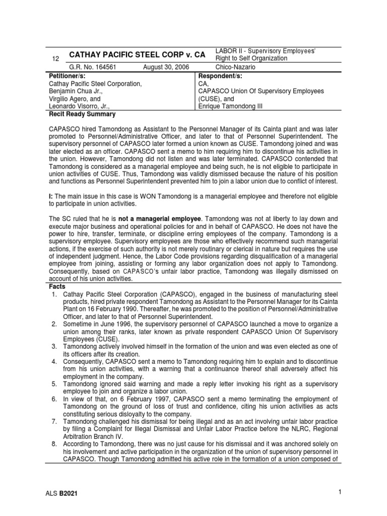Cathay Pacific Steel Corporation v. CA | PDF | Unfair Labor Practice ...
