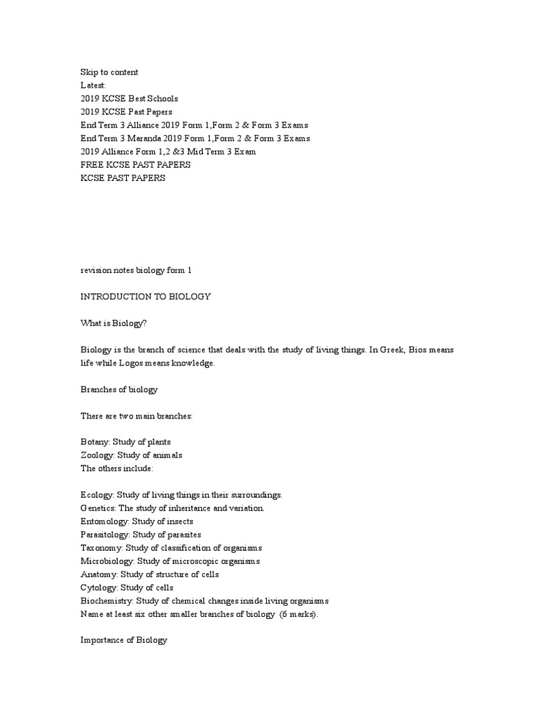 KLB Biology F1 Note | PDF | Leaf | Osmosis