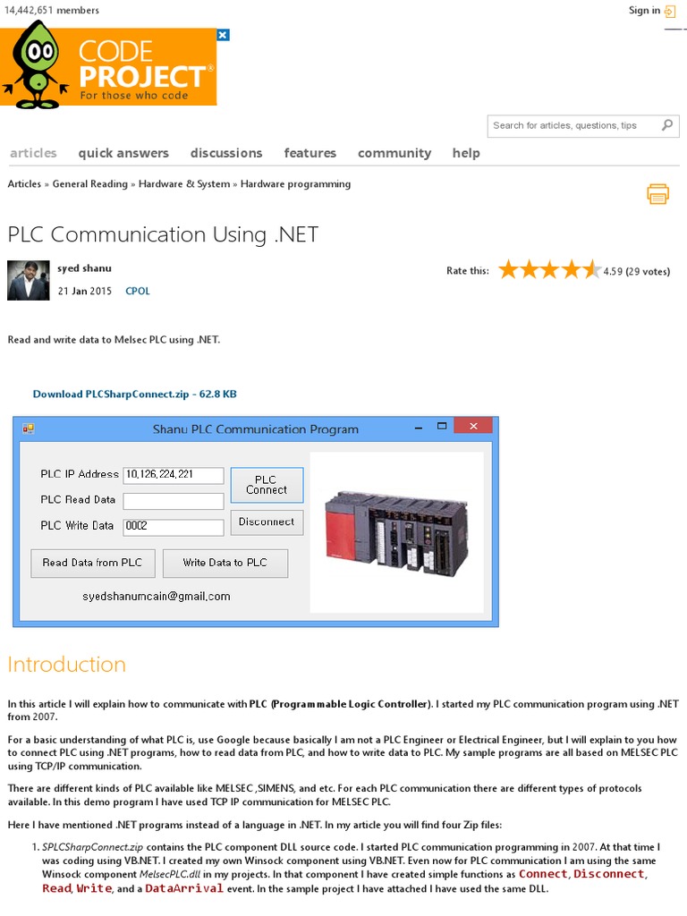 Plc Communication Using Net Codeproject Pdf Pdf Programmable Logic Controller Inputoutput 