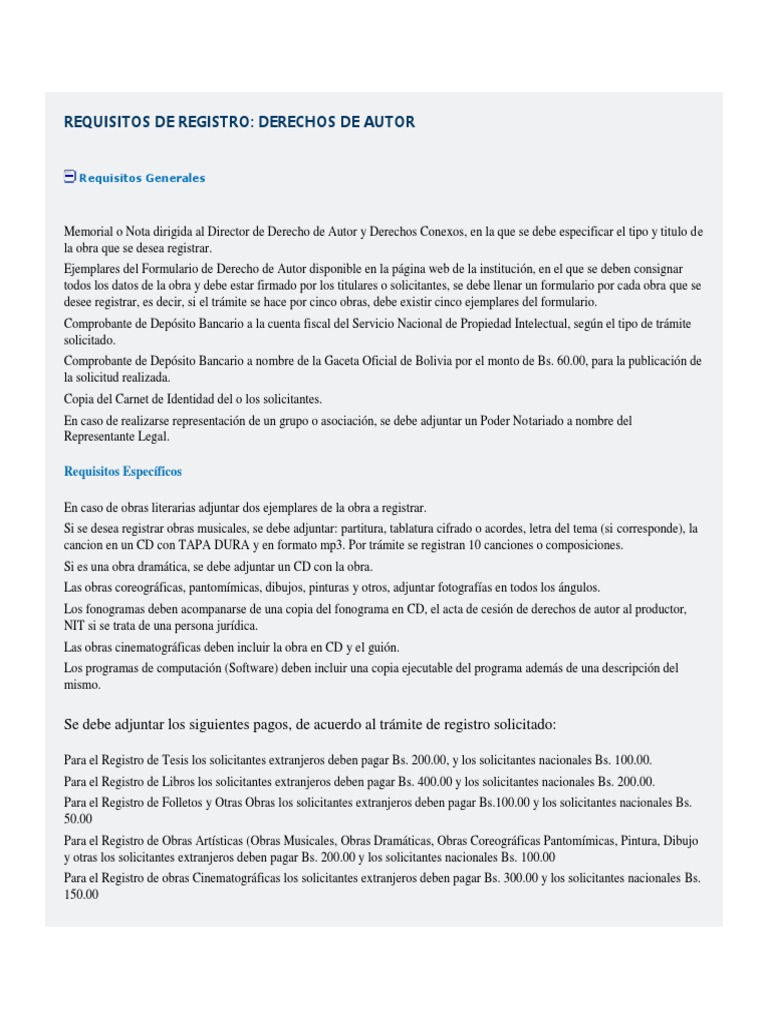 Requisitos de Registro Senapi | PDF | Derechos de autor | Gobierno