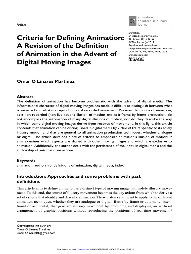 Criteria For Defining Animation: A Revision of The Definition of ...