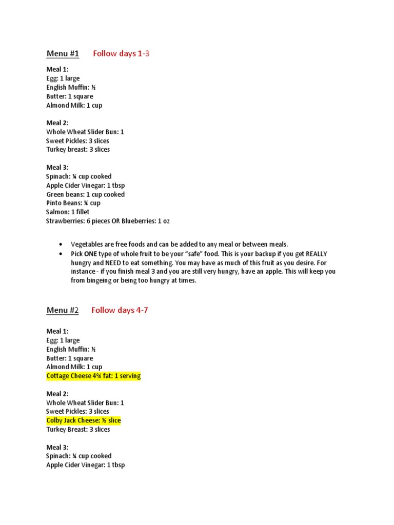 Rotation Diet Plan | PDF | Meal | Pickling