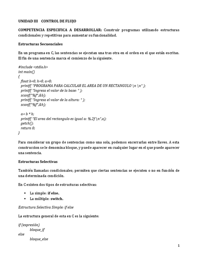 Unidad IV Control de Flujo PDF | PDF | Flujo de control | Desarrollo de ...