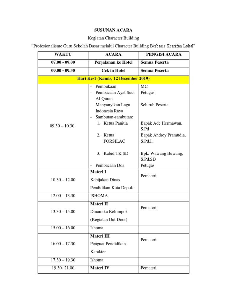 Susunan Acara Character Building | PDF