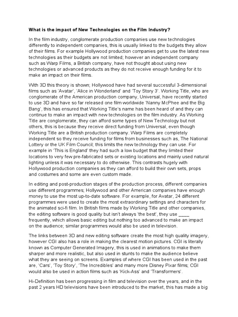 What Is The Impact of New Technologies On The Film Industry | PDF ...