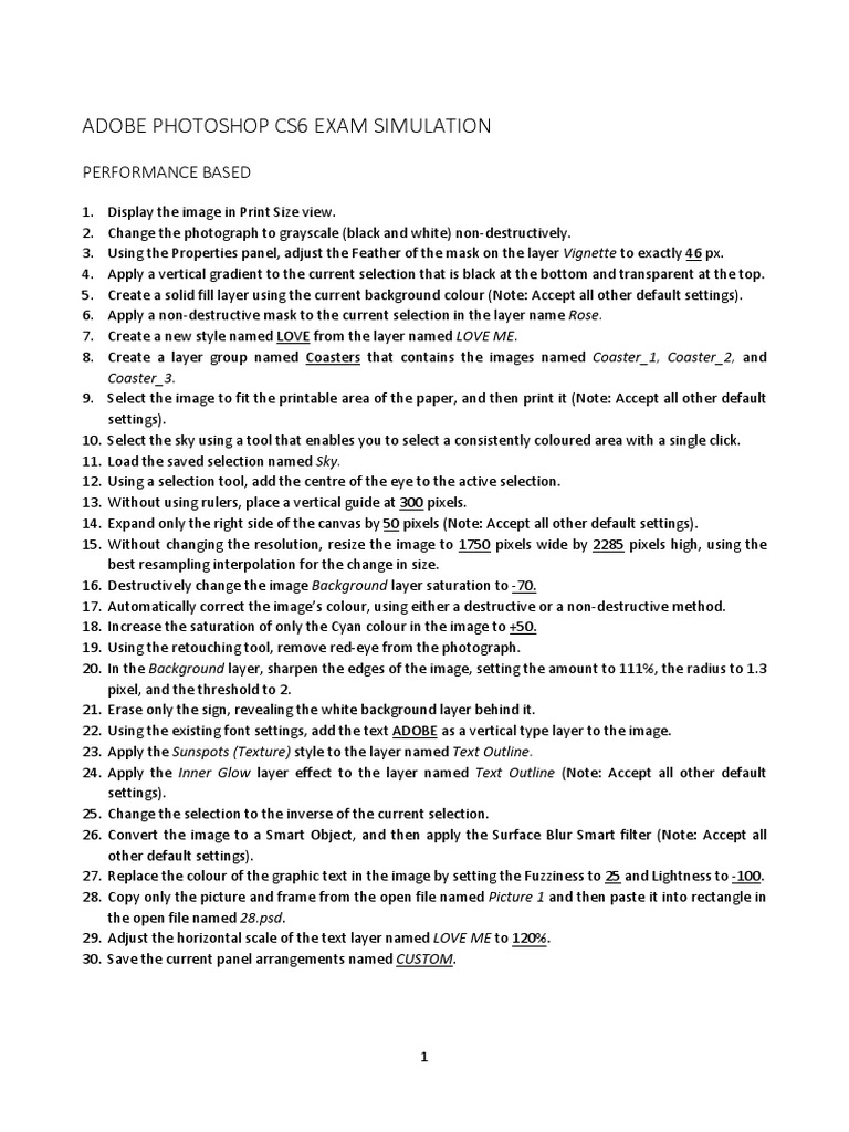 Adobe Photoshop CS6 Exam Simulation | PDF | Adobe Photoshop | Typefaces