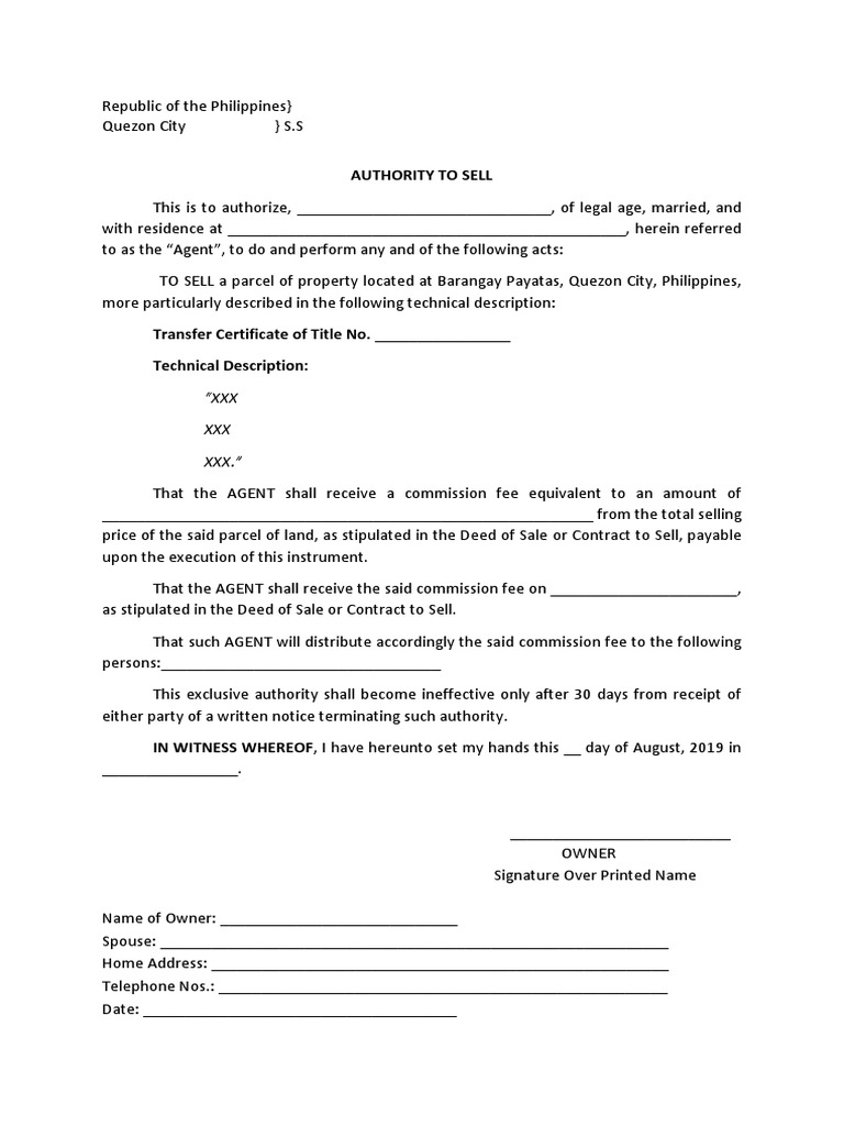 Authority To Sell | PDF | Private Law | Civil Law (Common Law)