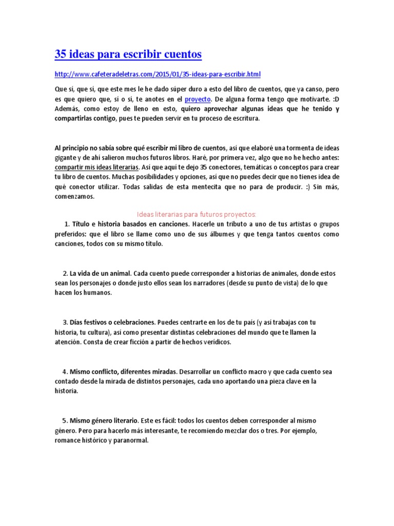 35 Ideas Creativas para Escribir Cuentos | PDF | Cuentos | Libros