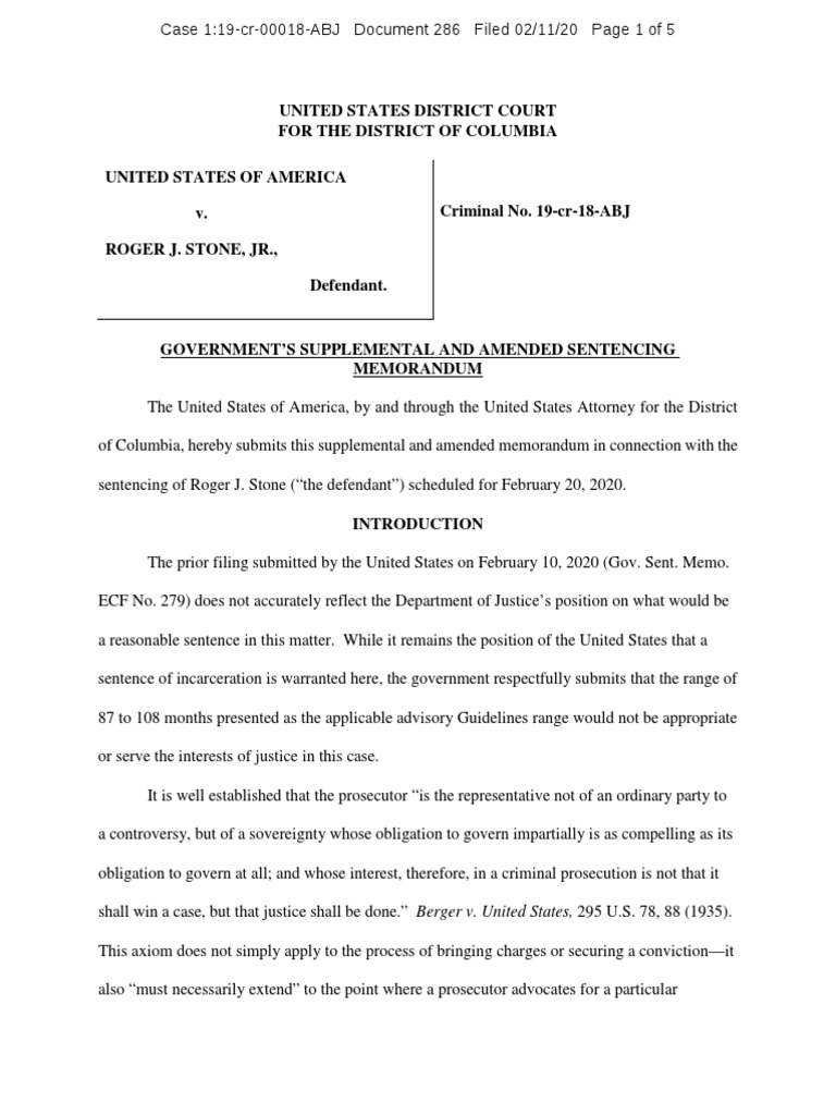 Roger Stone USA Sentencing Memo Revised | PDF | United States Federal ...