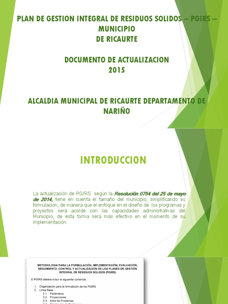 Presentacion PGIRS | PDF | Gestión de residuos | Residuos