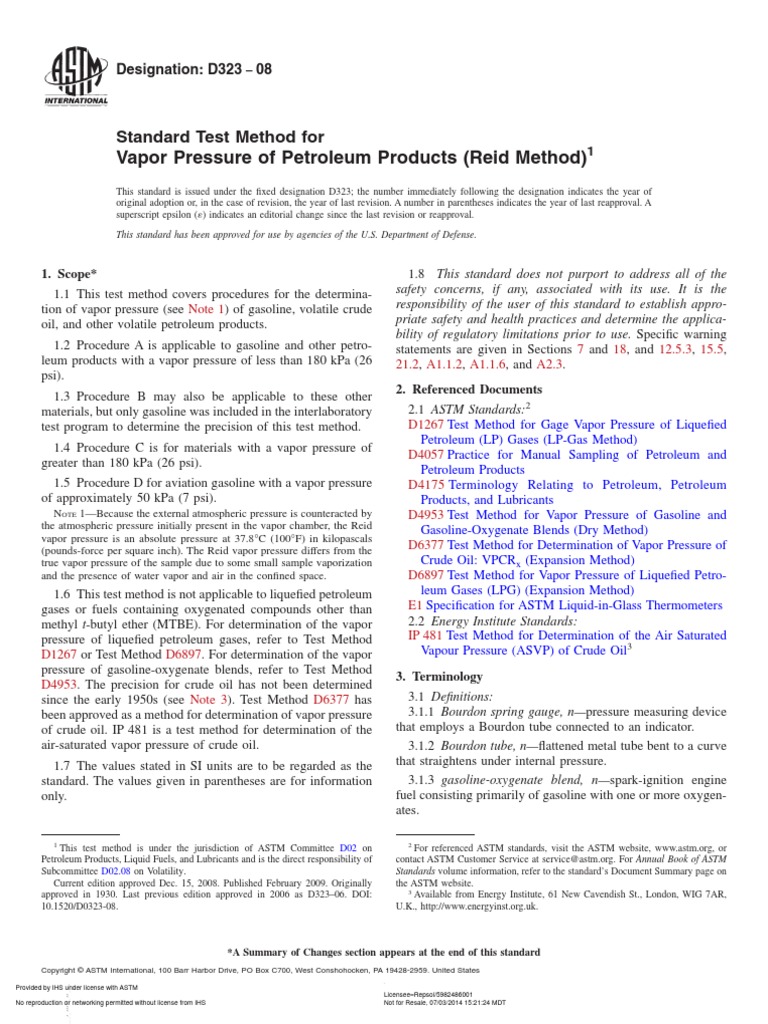 Astm D323-08 | PDF | Pressure | Pressure Measurement
