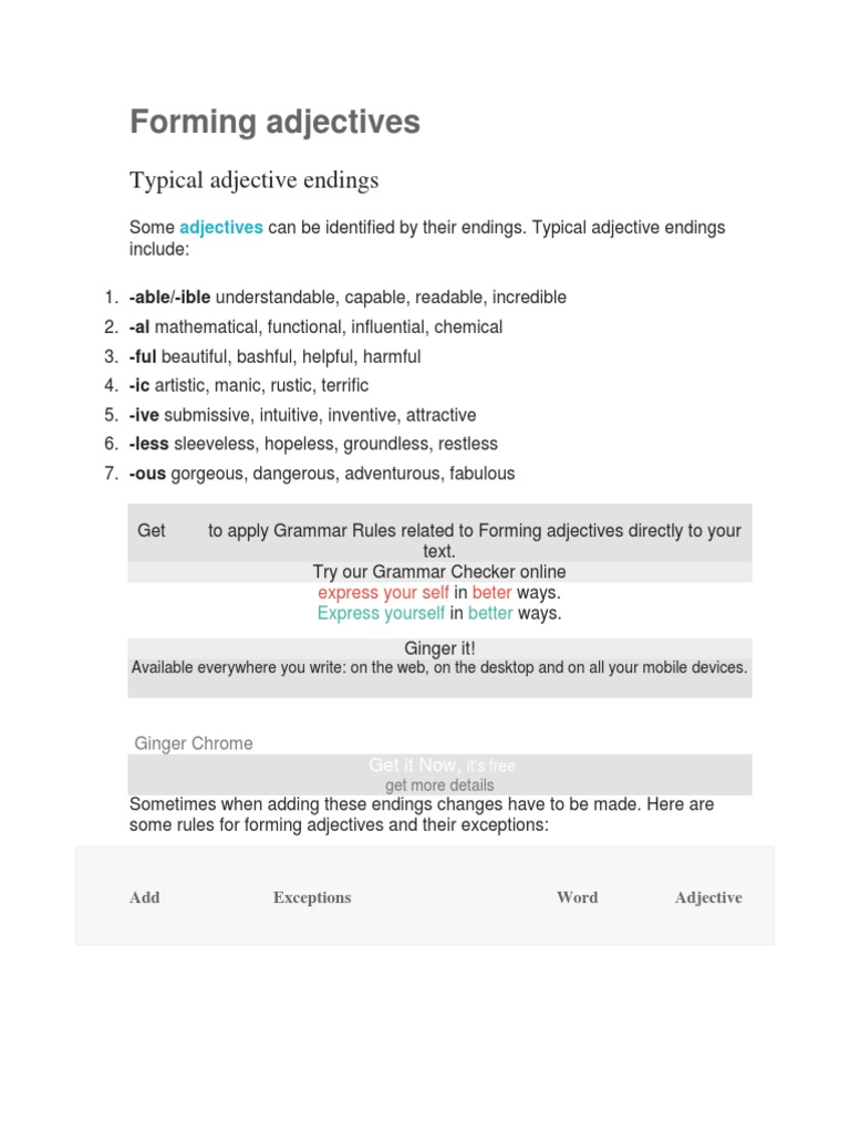 Forming Adjectives | PDF | Adjective | Noun