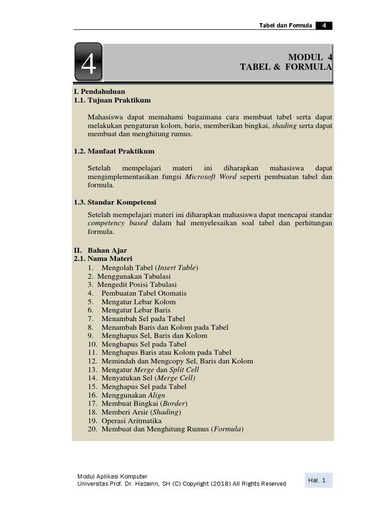Session 4 - Tabel Dan Formula | PDF