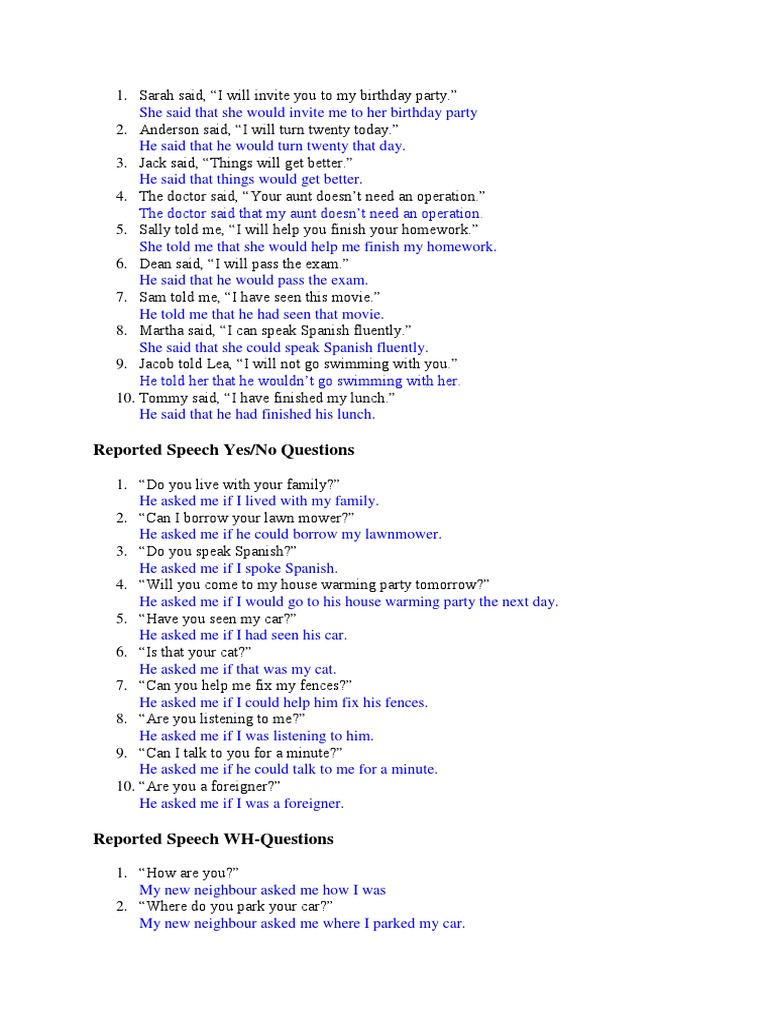 Contoh Soal Reported Speech | PDF