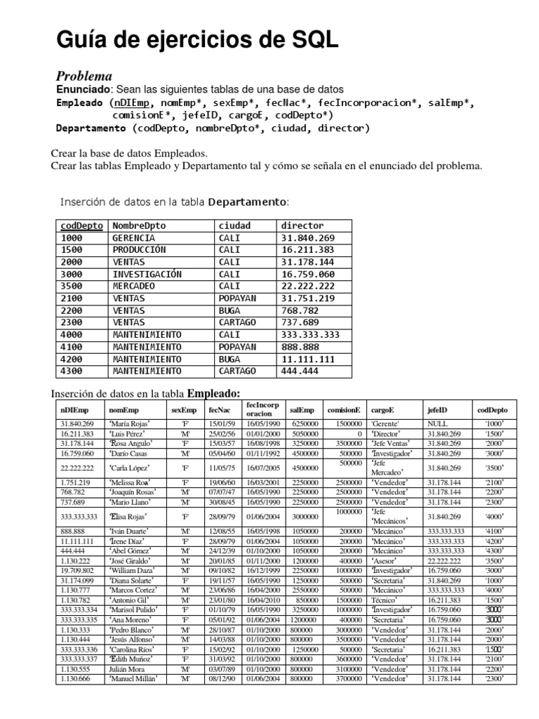 Guía Ejercicios SQL-1 - para Alumnos | PDF | Salario | Labor