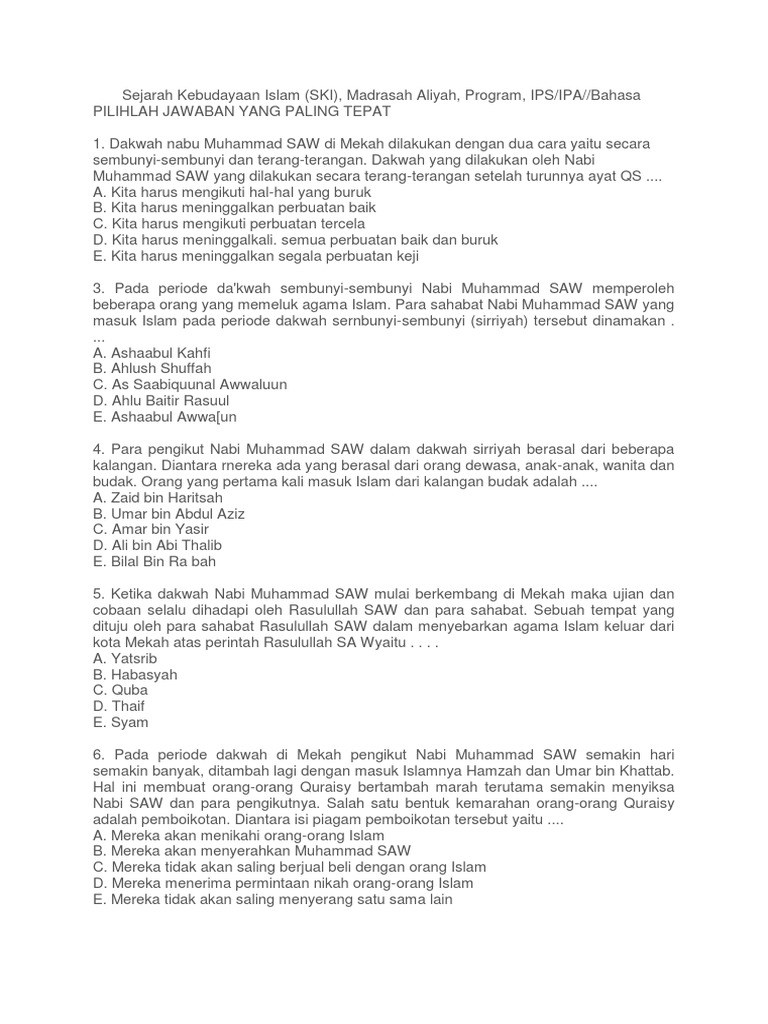 Soal Try Out Sejarah Kebudayaan Islam | PDF | Agama & Spiritualitas