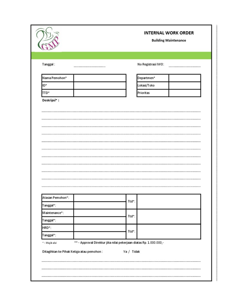 Form Internal Work Order | PDF