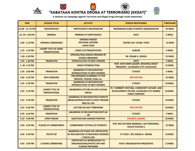 Example of Timetable Program For Seminar | Violence