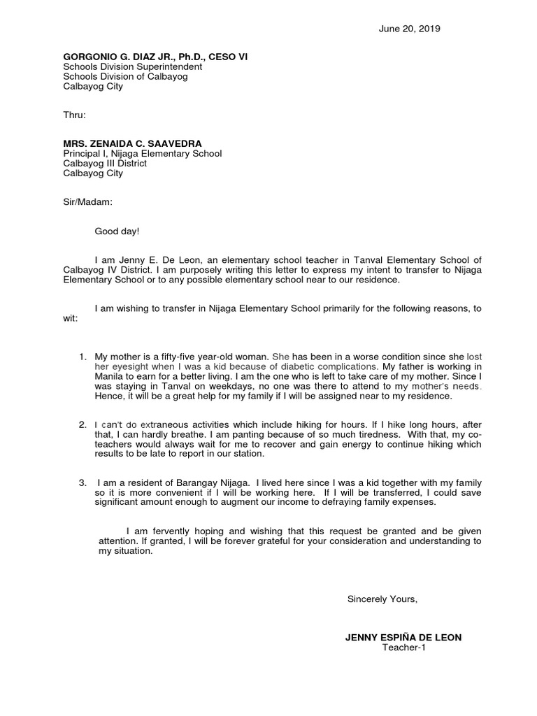 Letter of Intent For Transfer | PDF