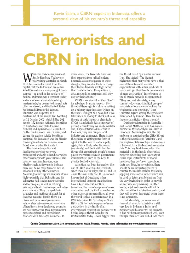 Cbrne World Spring 2010 Terrorists and CBRN in Indonesia PDF | PDF | Cbrn Defense | Weapons Of ...