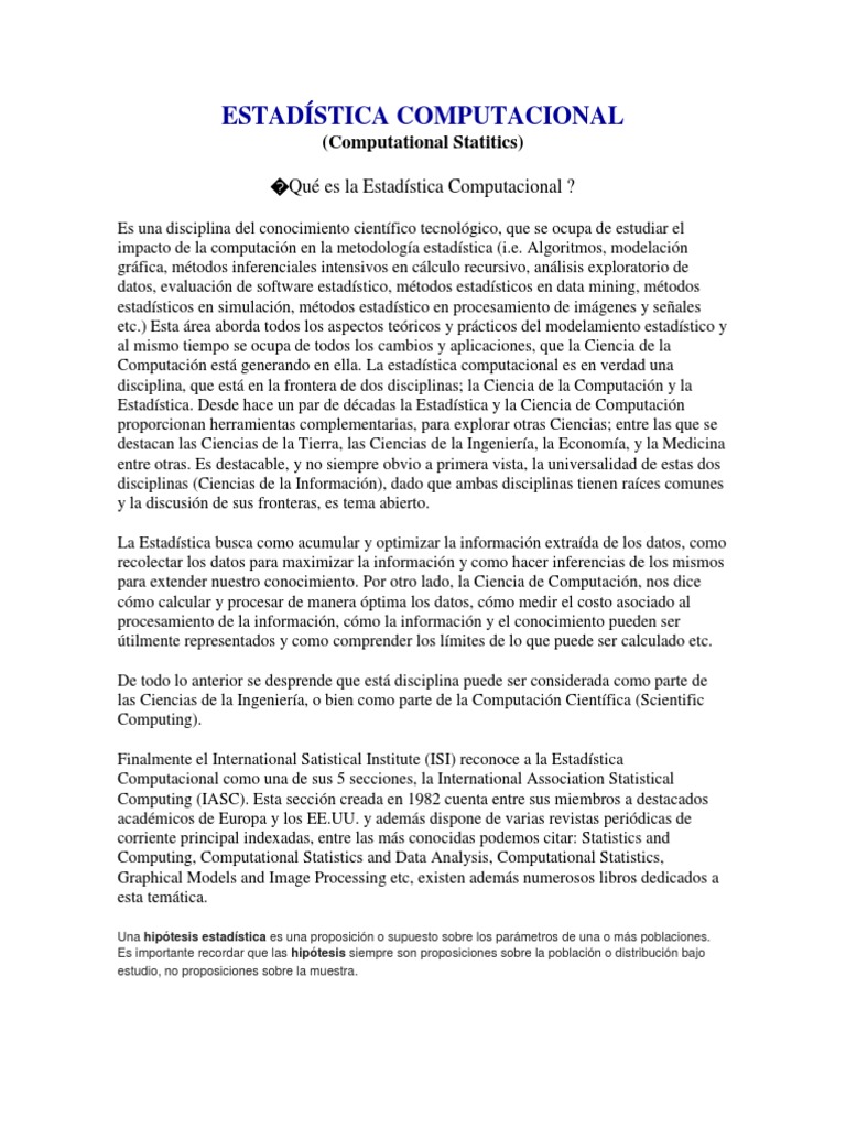 Estadística Computacional | PDF | Ciencias de la Computación | Estadísticas