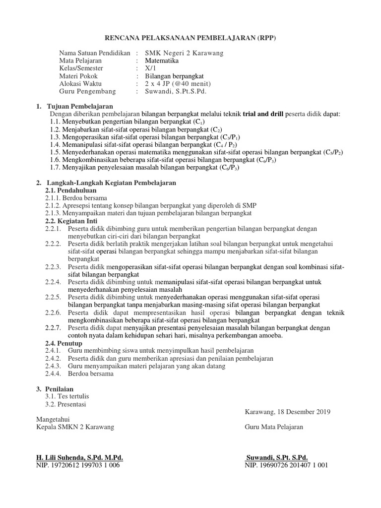 Contoh RPP Matematika | PDF