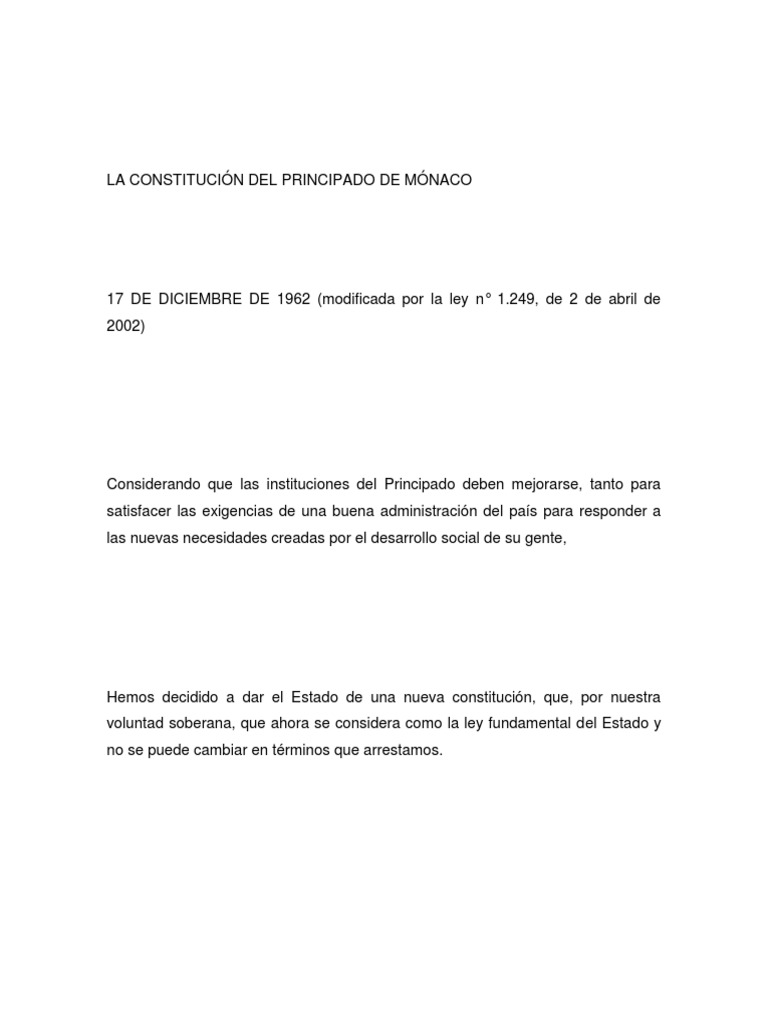 La Constitución Del Principado de Mónaco | PDF | Presupuesto | Constitución