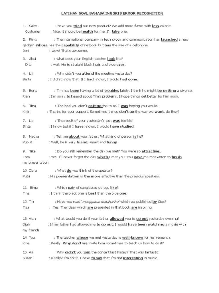 Latihan Soal Bahasa Inggris Error Recognition | PDF