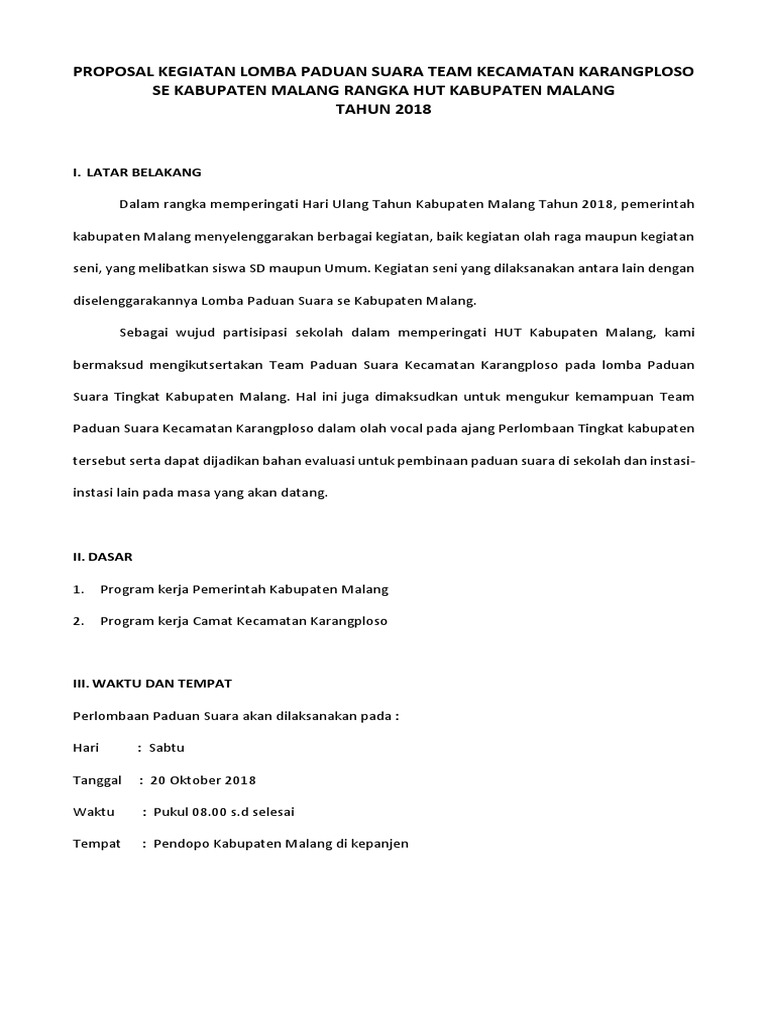 Proposal Kegiatan Lomba Paduan Suara | PDF Proposal Kegiatan Lomba Paduan Suara | PDF