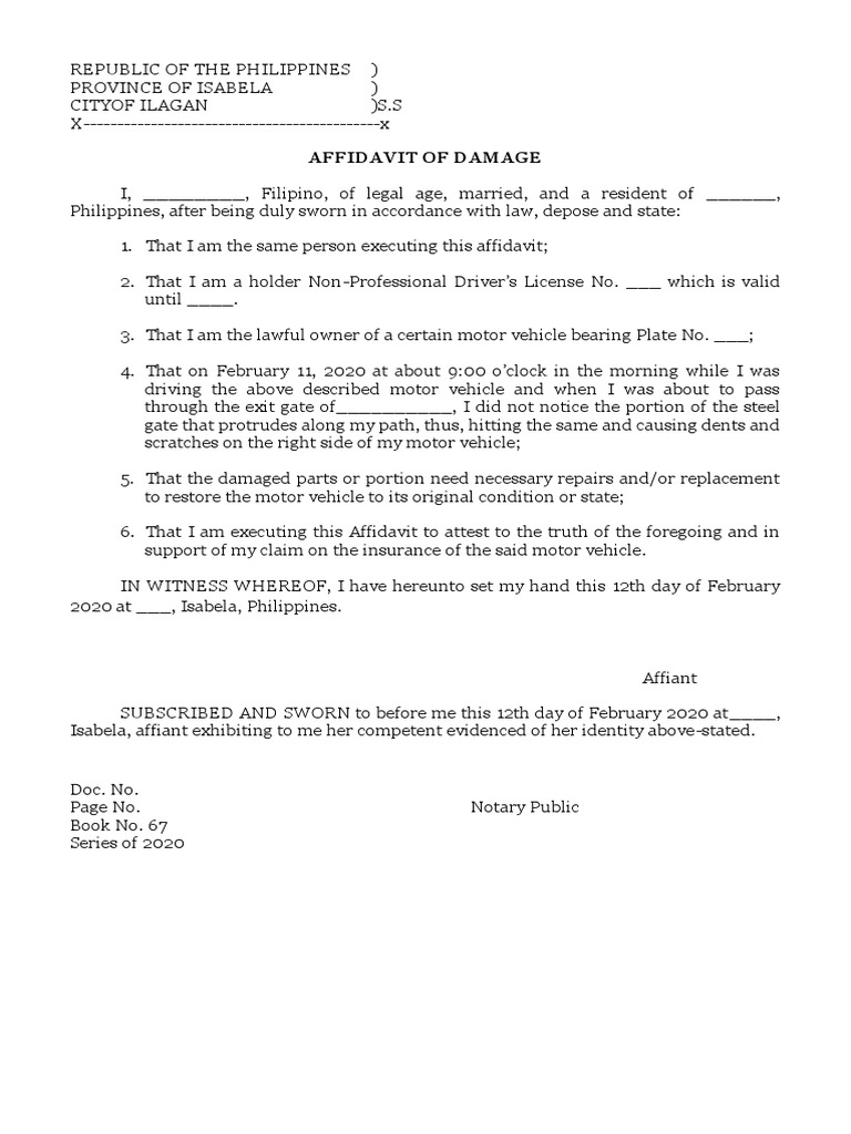 Affidavit of Vehicle Damage Claim | PDF | Social Science