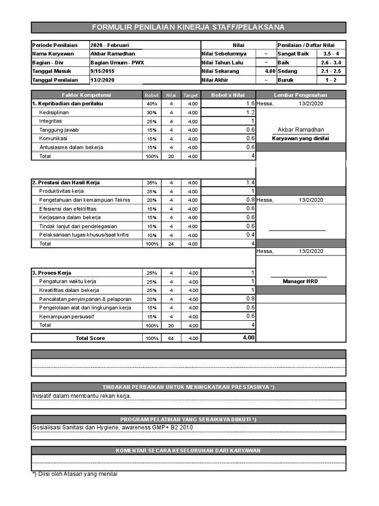 Form Penilaian Kinerja Karyawan | PDF