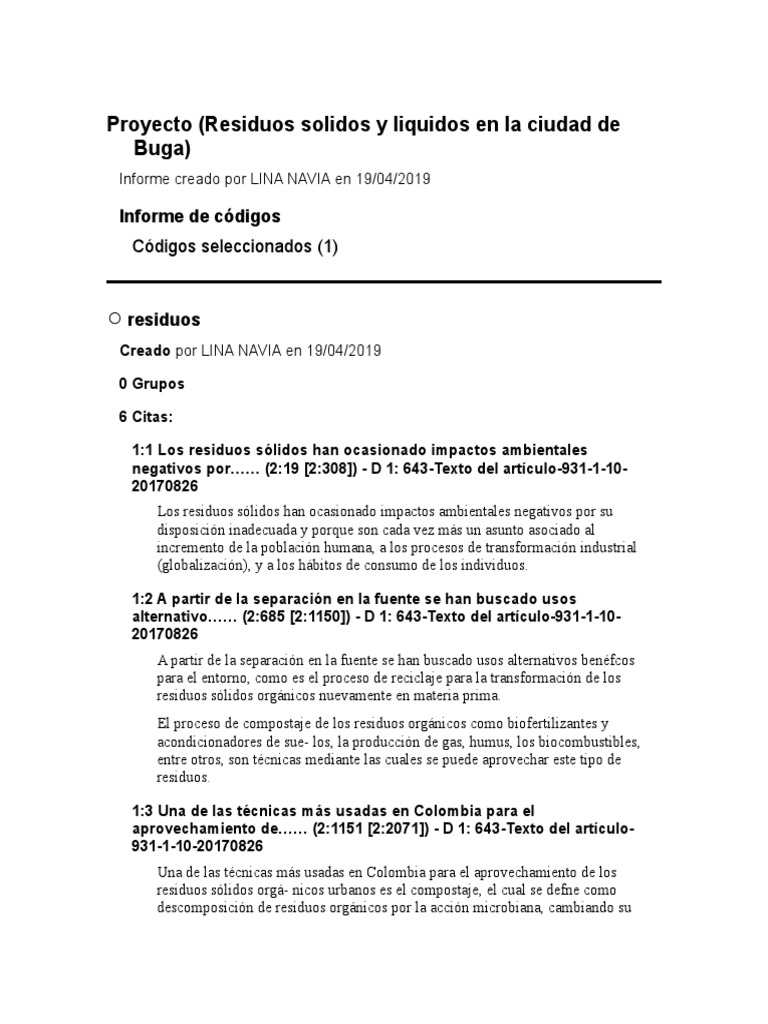 Informe. Marco Teorico. | PDF | Gestión de residuos | Residuos
