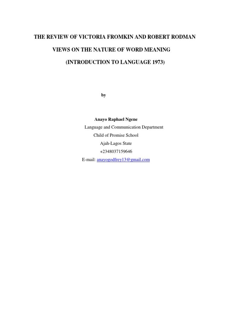 The Review of Victoria Fromkin and Robert Rodman | PDF | Word | Semantics