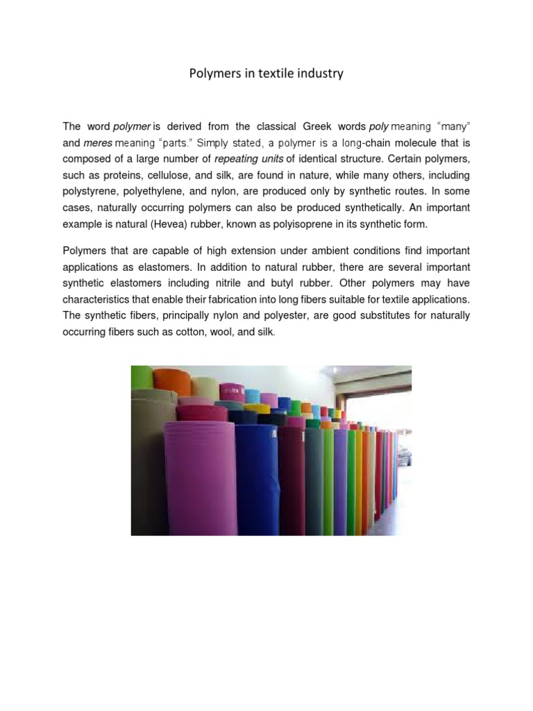 Polymers in Textile Industry | PDF | Thermoplastic | Polymers