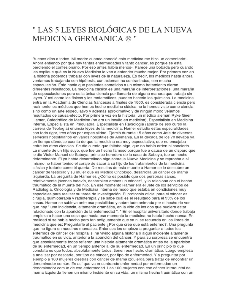 Las 5 Leyes Biológicas de La Nueva Medicina Germanica | PDF | Cáncer | Medicina