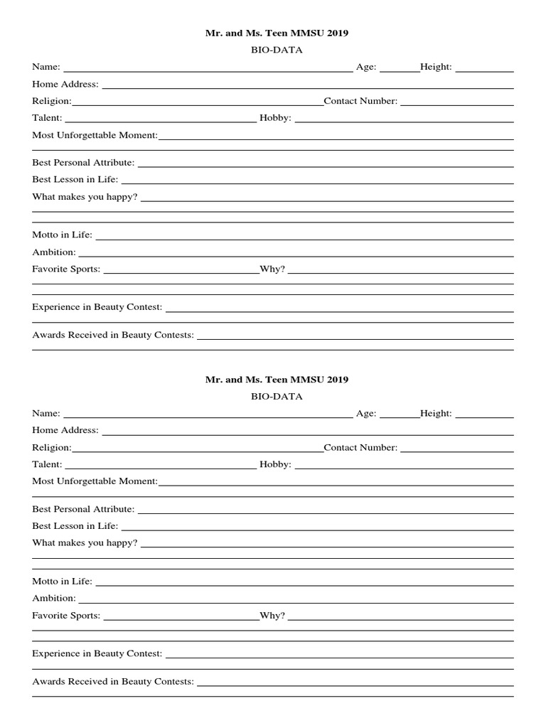 Pageant Biodata | PDF