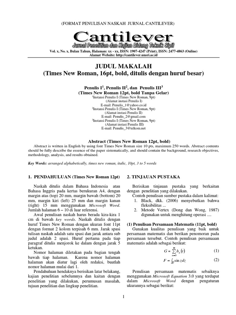 Format Penulisan Naskah Jurnal Cantilever Fix | PDF