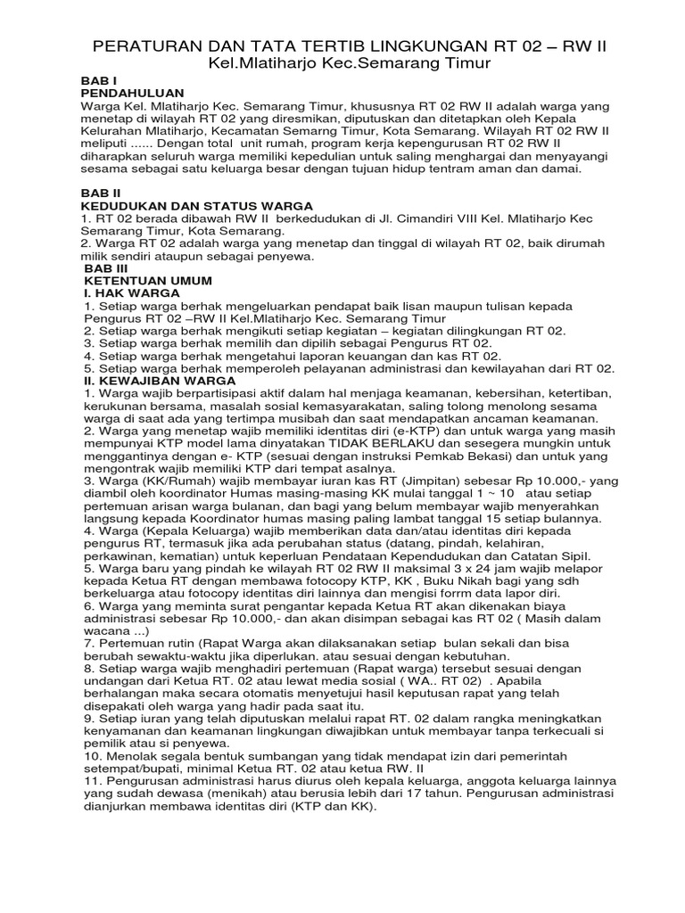 Peraturan Dan Tata Tertib Lingkungan RT 02 | PDF