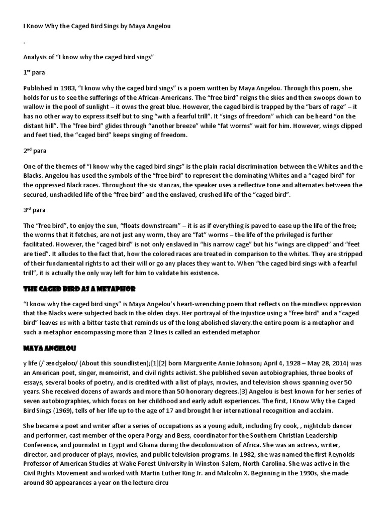 Analyzing "I Know Why the Caged Bird Sings" | PDF | Maya Angelou